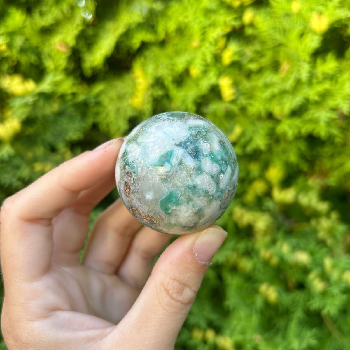 Green Flower Agate Sphere | Earth Angel