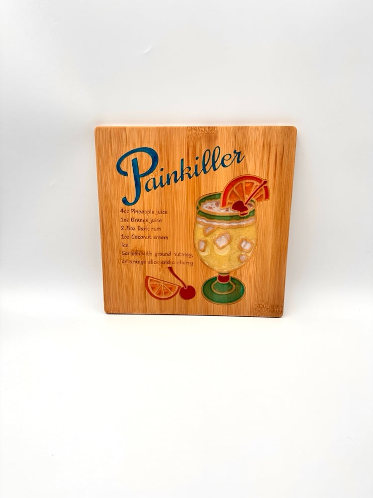 Painkiller Cocktail Board with Recipe - Bamboo Wood | The Hidden Tiki ...