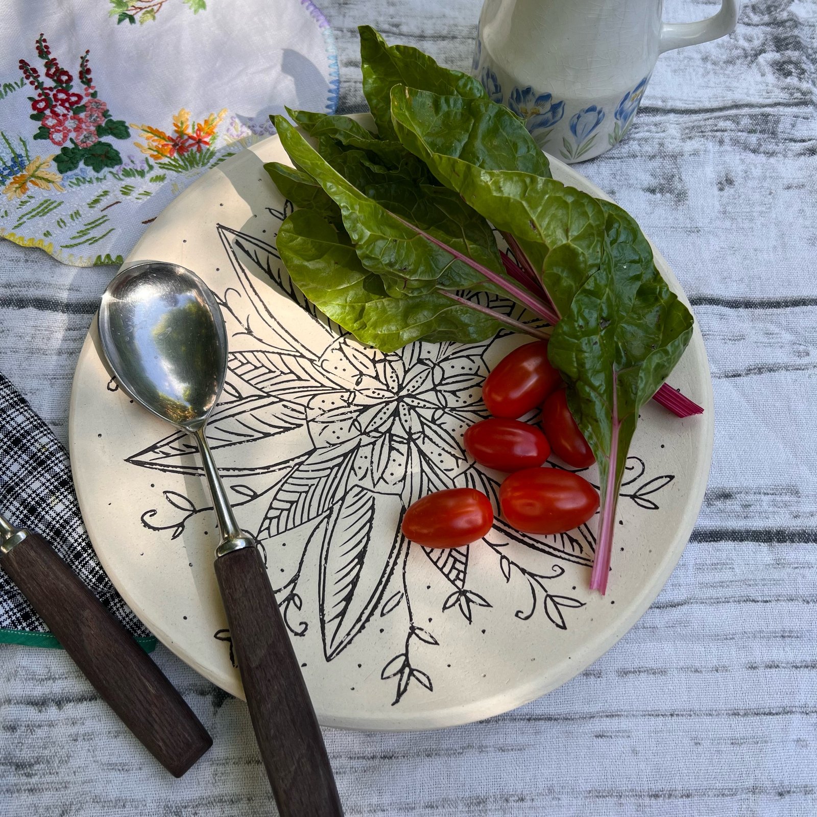 Shallow Serving Plate, Mishima Inlay | Fiona Veacock Ceramics