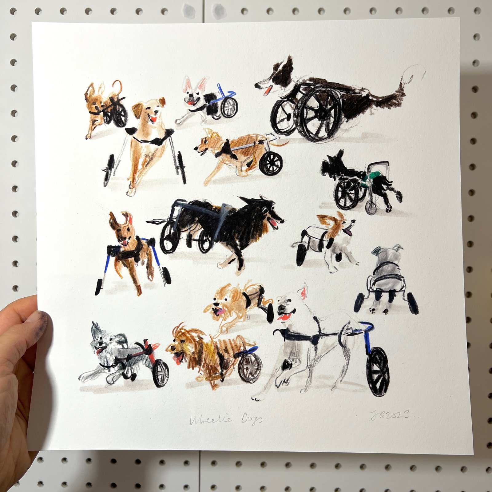 Wheelie Dogs - 30x30cm Giclee Print | Jenny Bloomfield Illustration