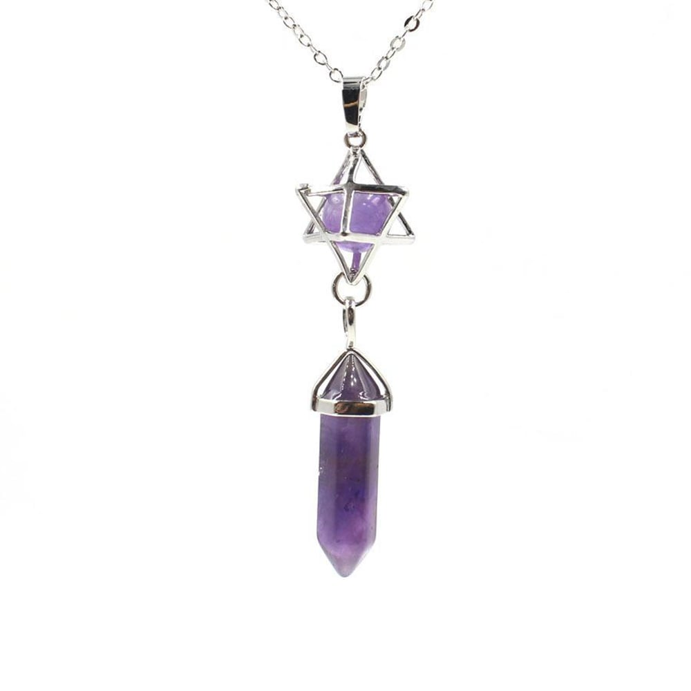 QIMOSHI Crystal Hexagon Pendant for Woman Girls Real Healing Stone ...