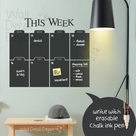 Weekly Chalkboard Wall Calendar | Removable Wall Decals & Stickers by ...