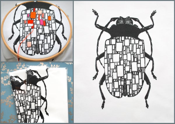 Tryk til broderi, bille - screenprint for embroidery, beetle / Finurlige finesser shop