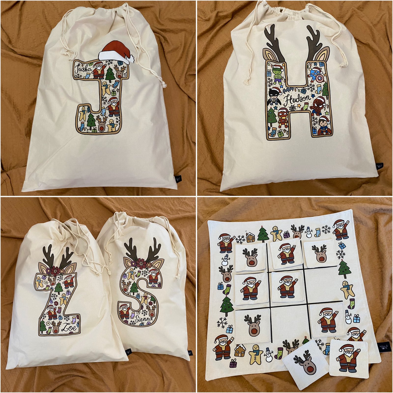 Christmas tic tac toe/Santa sack/ Memory game set | Miles and Tate