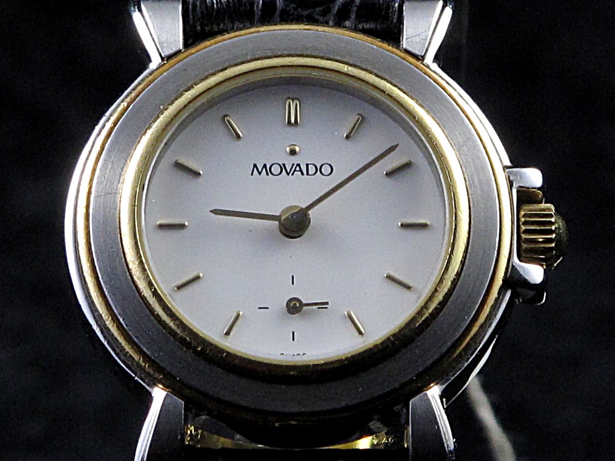 RARE LADIES MOVADO FOLIO MANUAL WIND WATCH, THIN STAINLESS STEEL & 18K ...