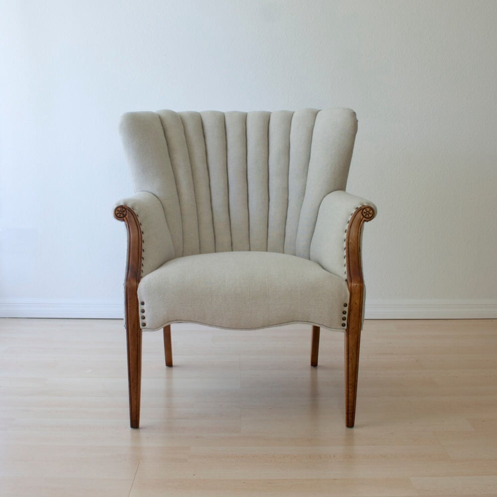Antique Channel Back Chair in Wool Upholstery / Dominique Provost