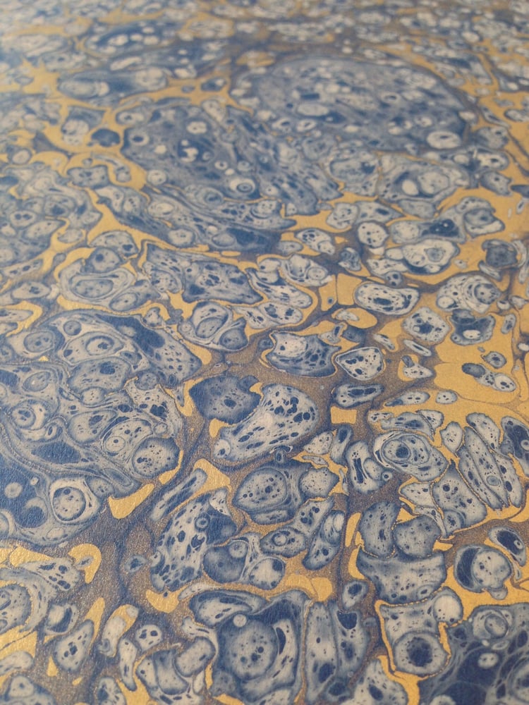 Marbled paper #83 'Frost' on blue base paper | Jemma Lewis Marbling and ...