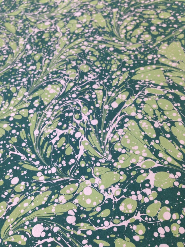 Marbled Paper #81 Green 'Spruce' | Jemma Lewis Marbling and Design