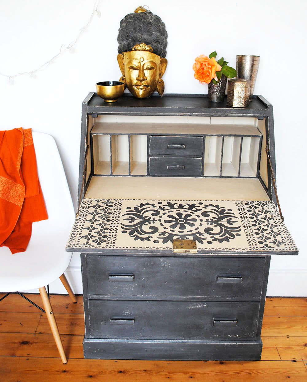 Painted writing bureau store