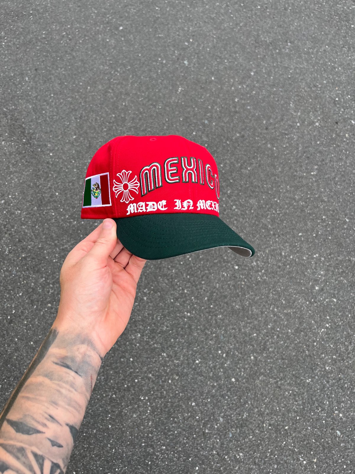 GREY BRIM TRI TONE MEXICO SCRIPT CUSTOM FITTED CAP | WORLDWIDE RANK LLC