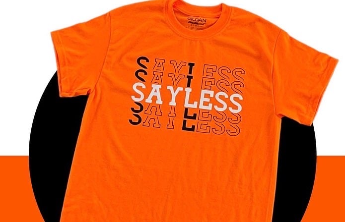 “Stacked SayLess” Tee (Fluorescent Orange/Black) | SayLess Apparel