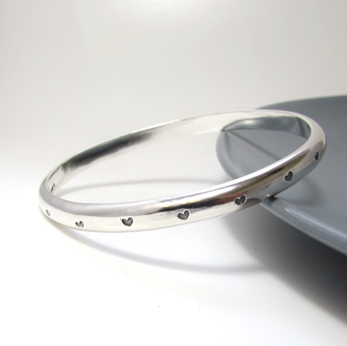 Heavy Sterling Silver Heart Bangle | AliBaliJewellery