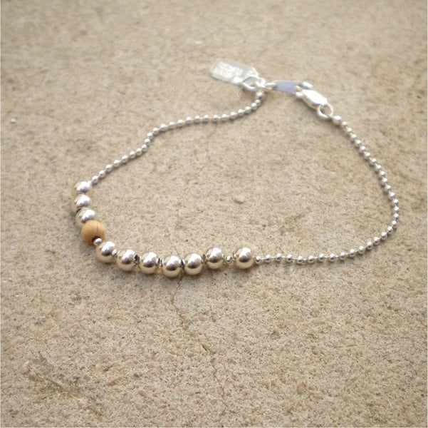 Bracelet boules argent et bois "J'adore" | Natasha R Bijoux en Argent