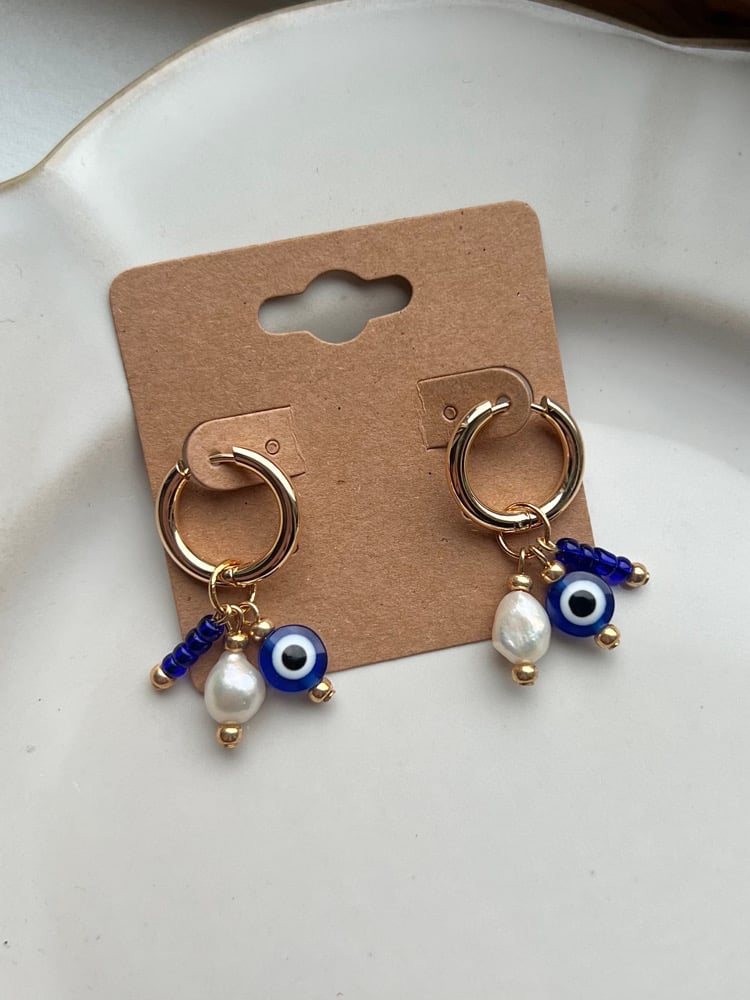 Beaded 18k Gold Plated Evil Eye Huggies | daintiestdesigns