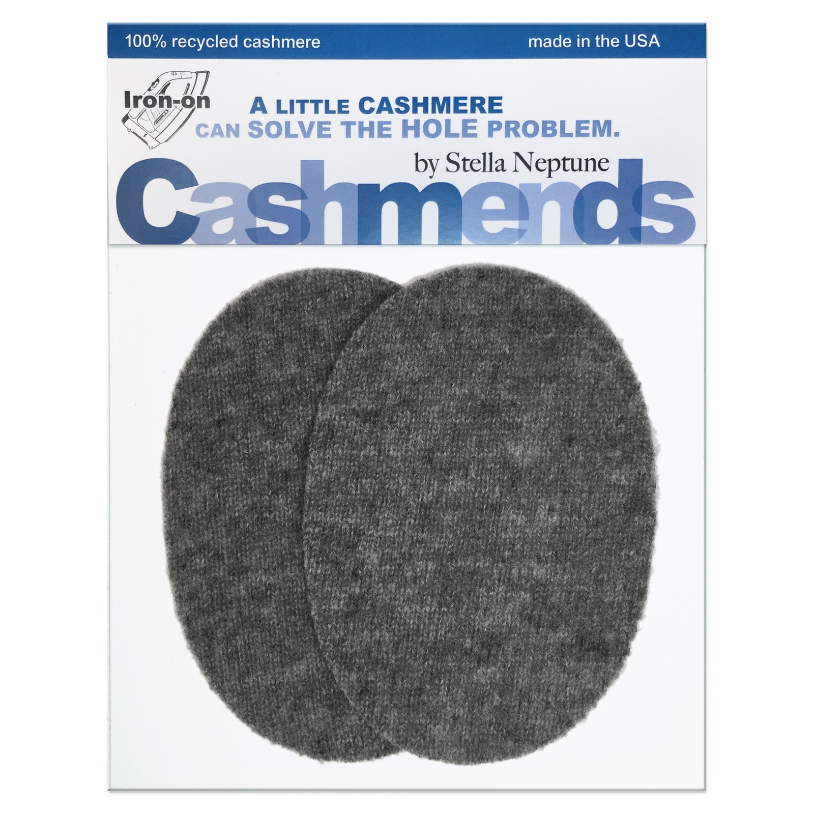 Iron-On Cashmere Elbow Patches - Dark Gray Ovals / Stella Neptune