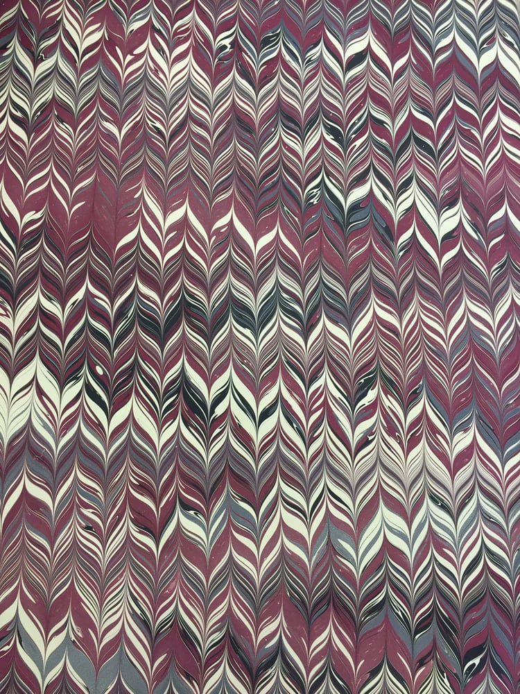 Marbled Paper #58 small maroon chevron design | Jemma Lewis Marbling ...