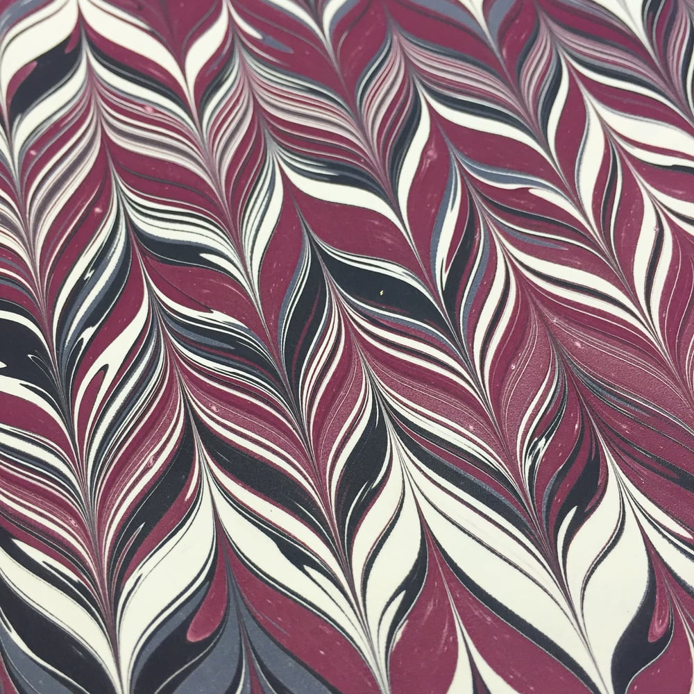 Marbled Paper #58 small maroon chevron design | Jemma Lewis Marbling ...