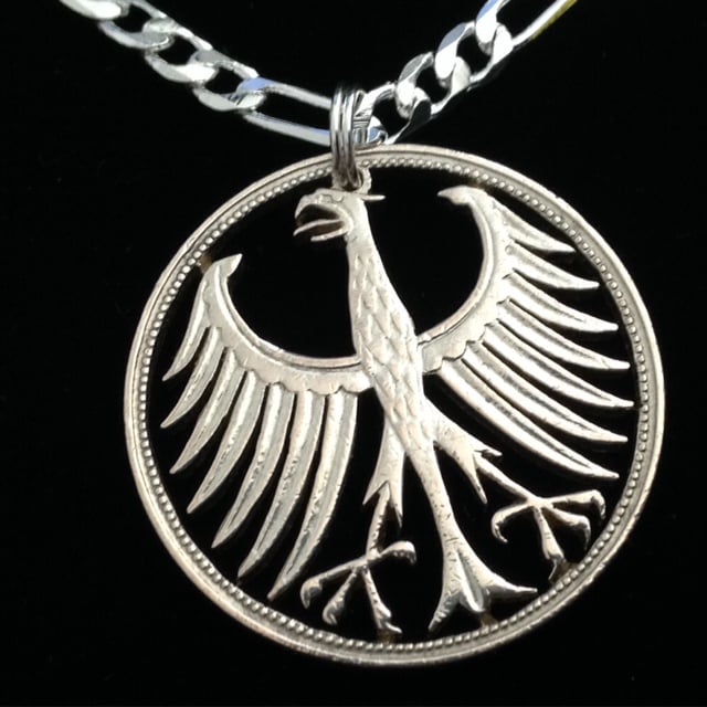 German Silver Five Mark Cut Coin Necklace / Cut Coin Jewelry