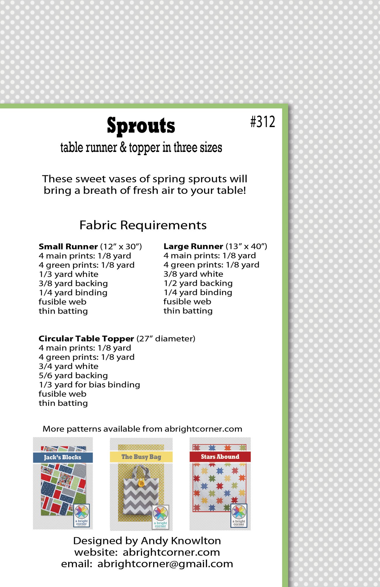 Sprouts Table Runner and Topper pattern - PDF version | A Bright Corner
