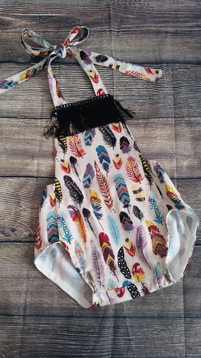 Joy and Grace — Heidi Playsuit, Boho feathers, size 2