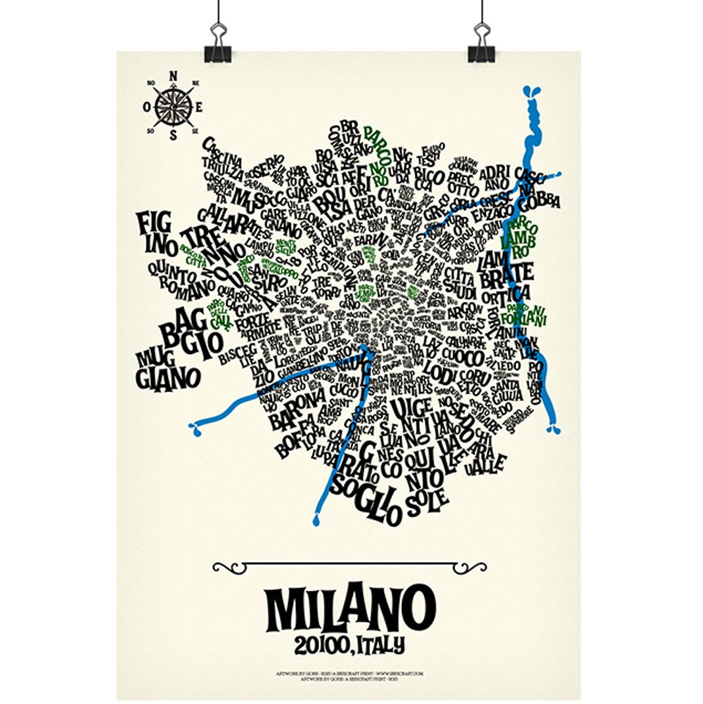 MILANO - Typographic Map | Sericraft