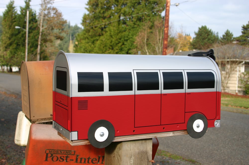 Red and Silver Volkswagen Bus Mailbox by TheBusBox VW | TheBusBox