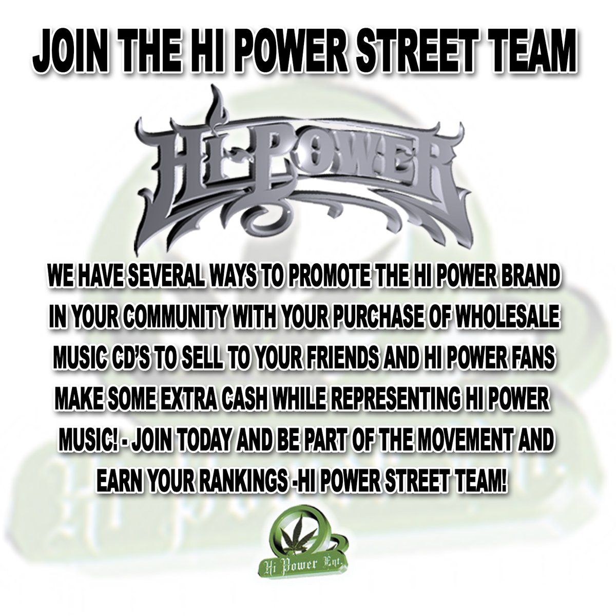 HI POWER MUSIC STREET TEAM WHOLESALE CD'S | Hi Power Music