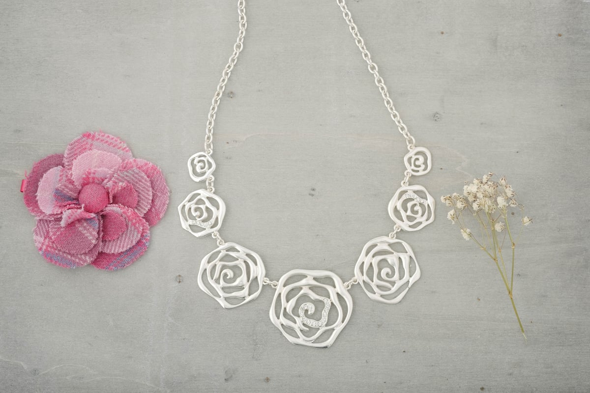 Soft Silver Rose Necklace / Silks Accessories