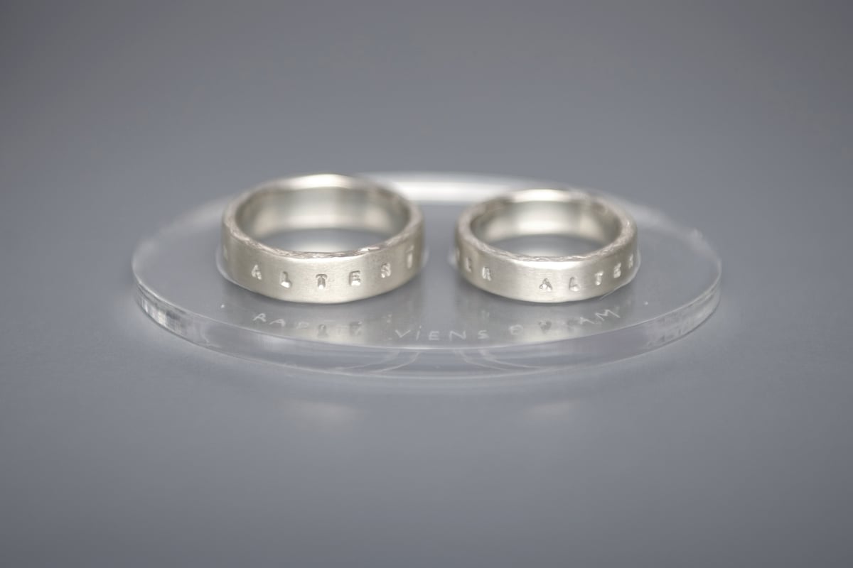 silver wedding rings with inscription in Latin | VERBA