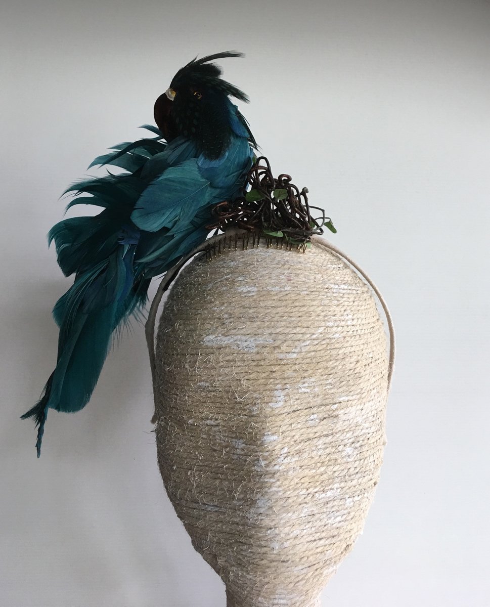 Teal parrot headpiece | Meredith McMaster Millinery