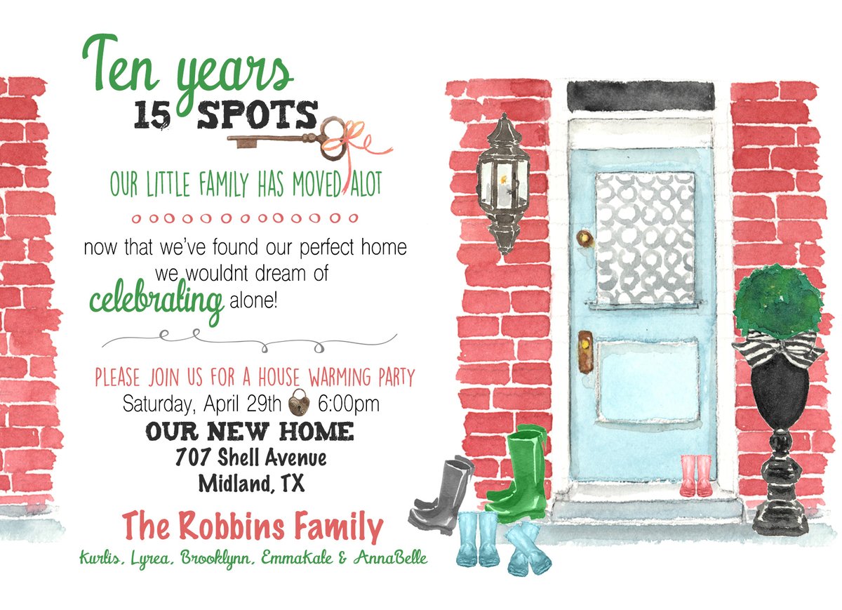 New Home -House Warming Invitation- Change of Address- rainboots ...