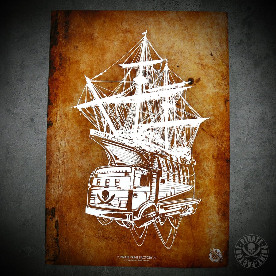 Print Pirate Boat Old Paper / Pirate Print Factory