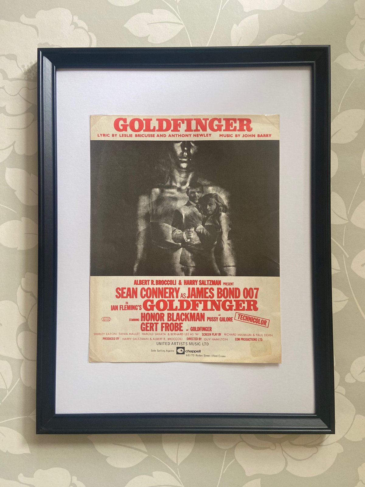 Goldfinger, James Bond film, framed 1964 vintage sheet music | Lorna Kyle