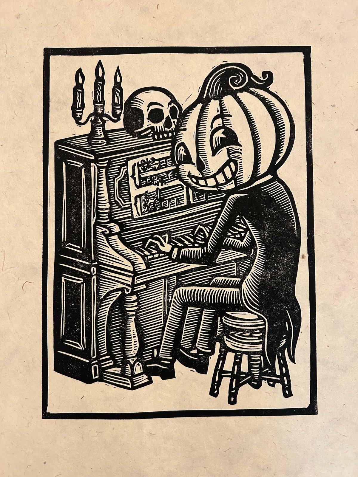 Piano Playing Pumpkin Block Print | Brian Reedy