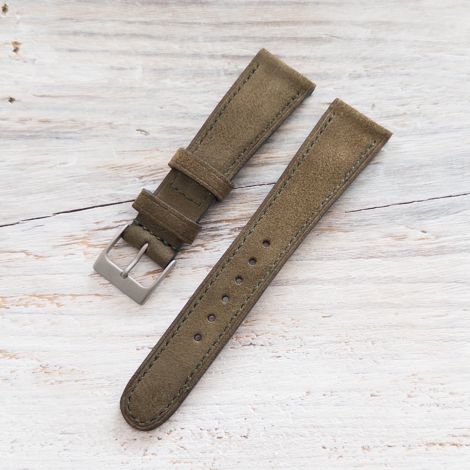Hunter Green Suede Strap - Full Stitching | Watchstrapheaven