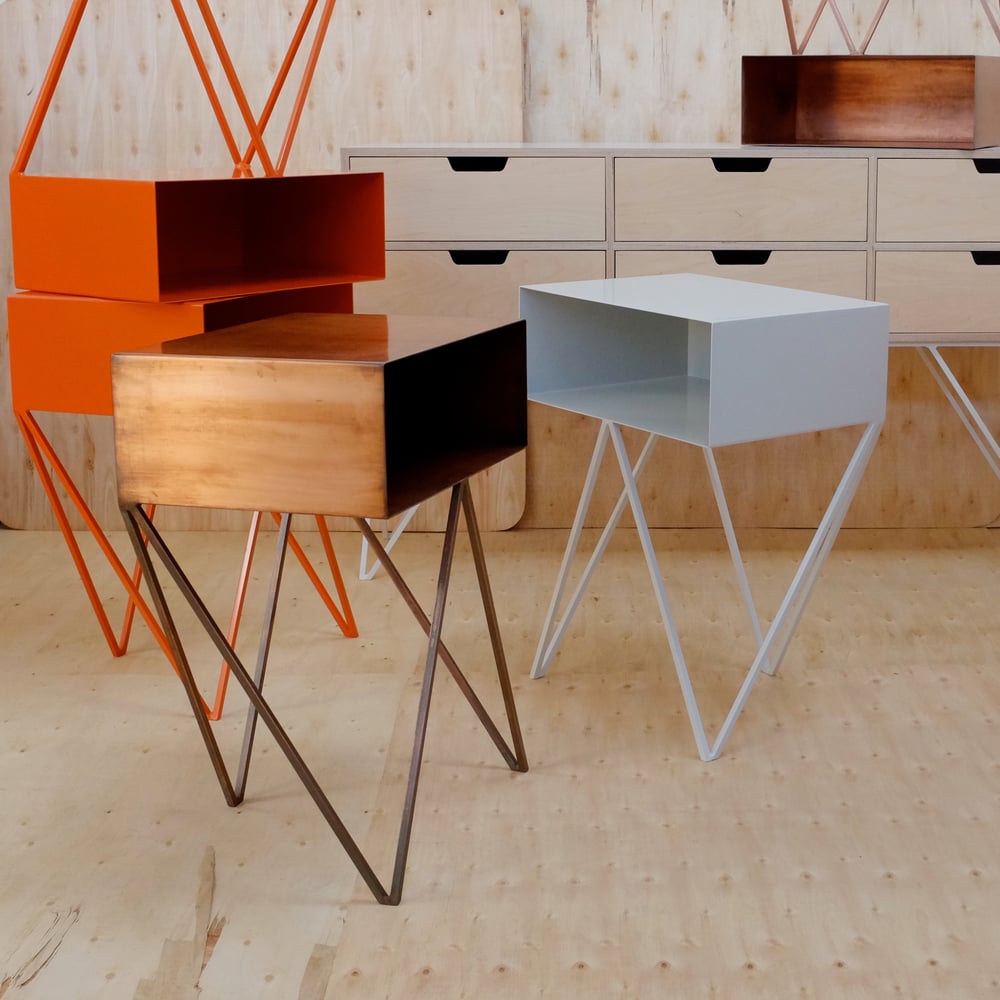 Robot side table in oxidised copper / &New - Modern British Furniture