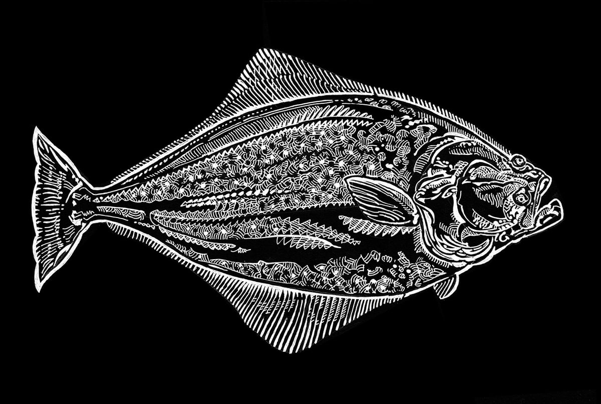HALIBUT BLACK ON WHITE | The Scow