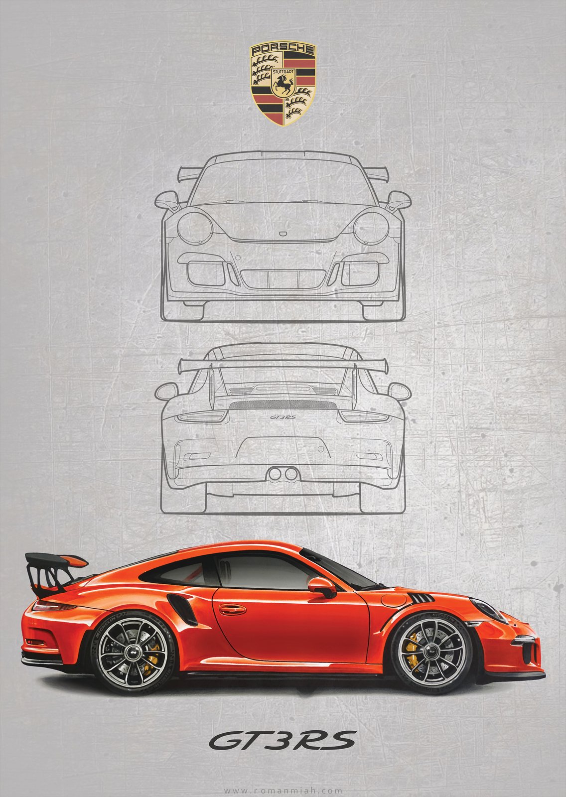 Digital Prints Prints A3 Portrait Limited Print A4 Porsche 911 GT3 2022 Illustration 2 Framed ...