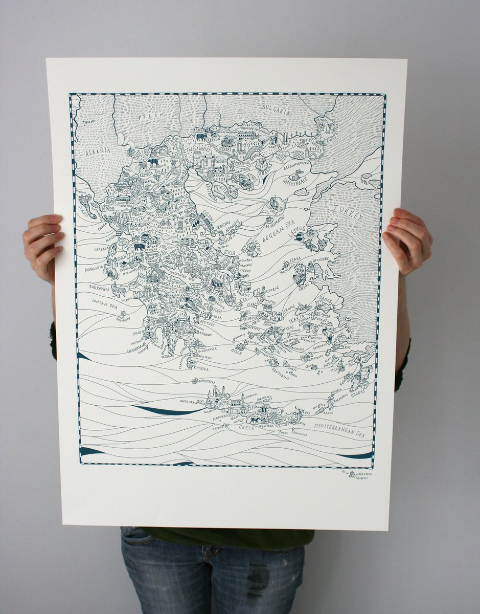 Map of Greece - Limited edition screen printed poster | LilaRubyKing