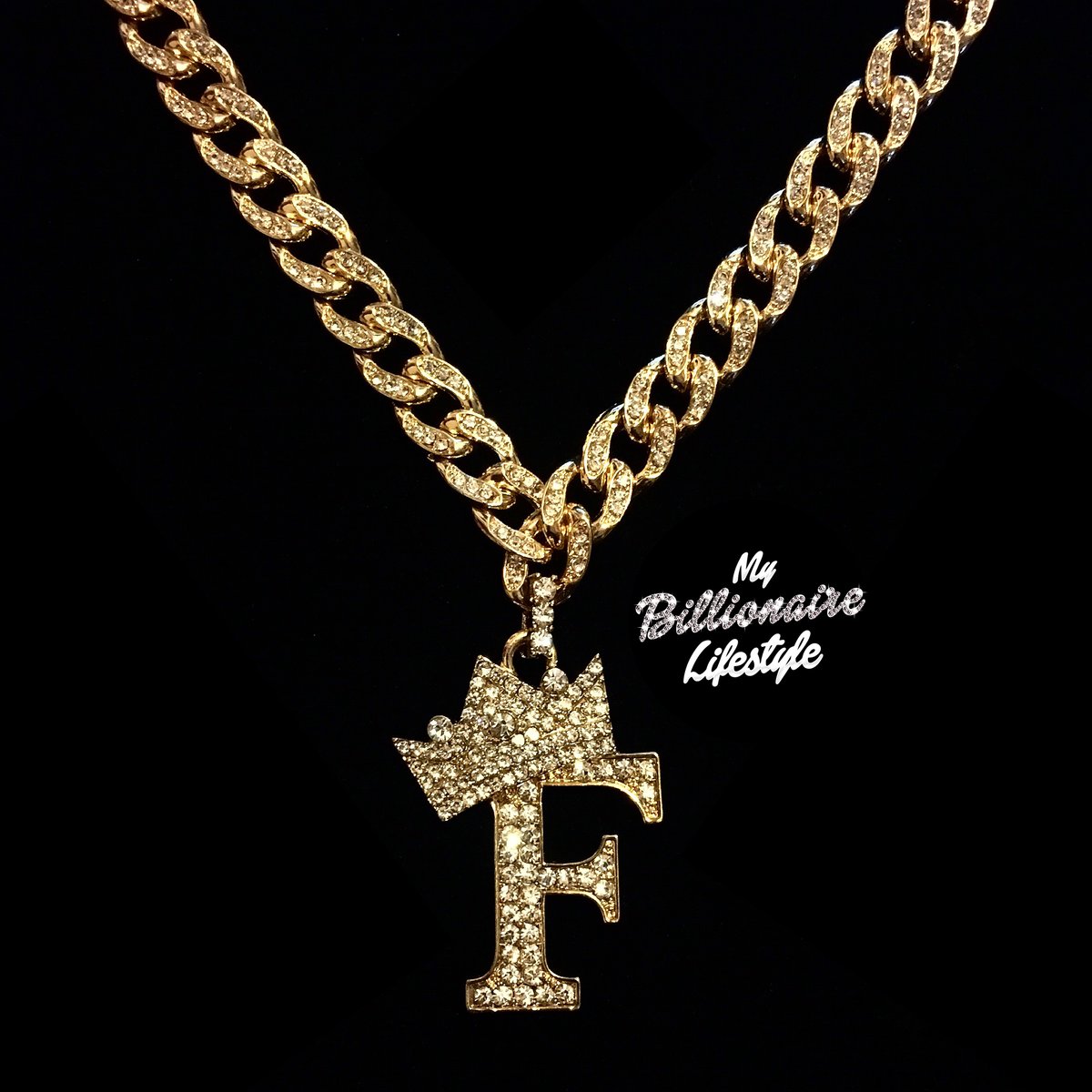 My Billionaire Lifestyle — Crown Letter on Bling C Link Chain