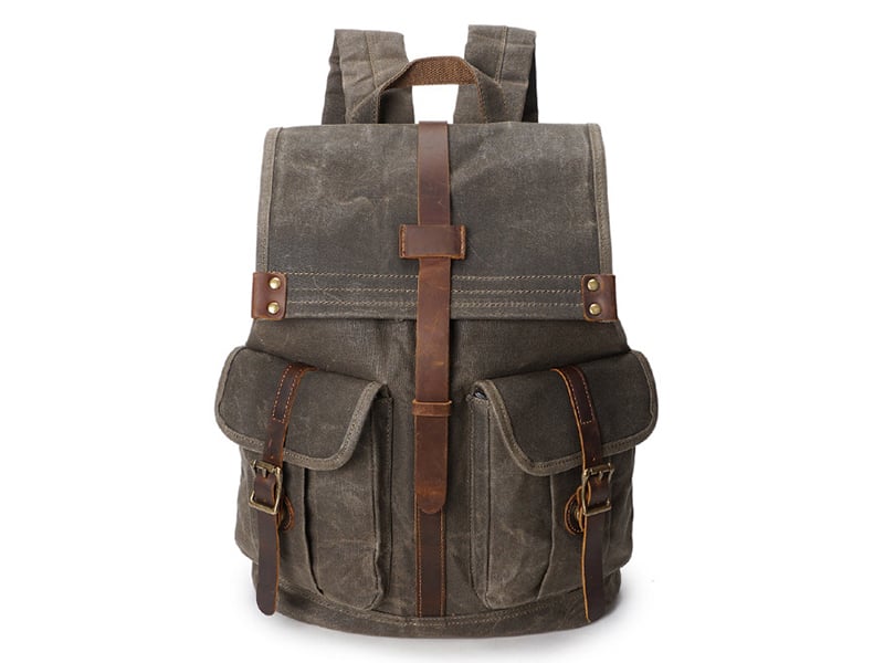 21L Vintage Canvas Backpack for Men Leather Rucksack 15'' Laptop School ...