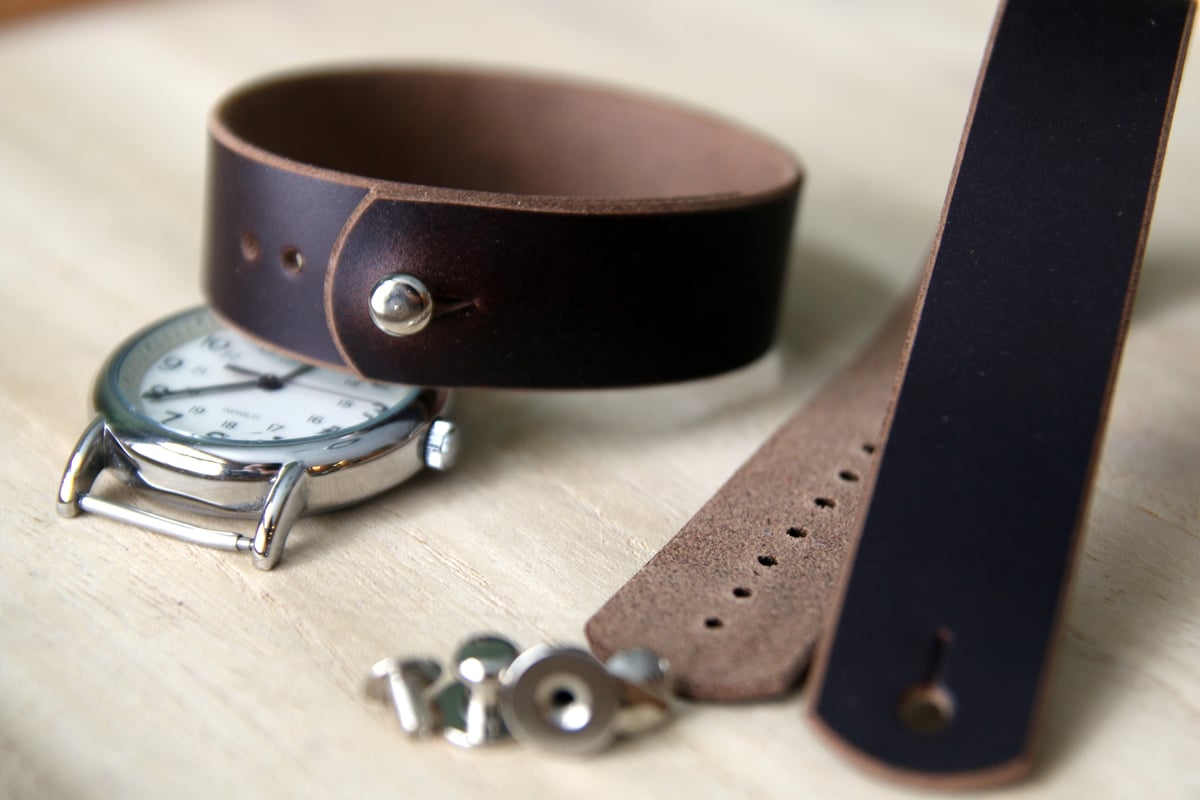Hides and Stitches — Button Stud Watch Strap in Horween Chromexcel