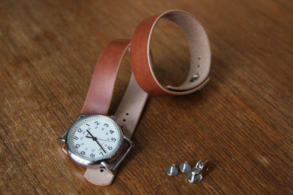 Hides and Stitches — Button Stud Watch Strap - Horween Natural Dublin