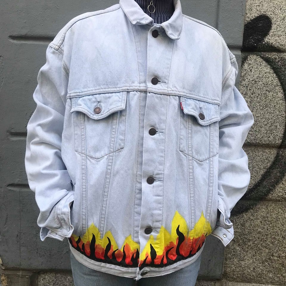 ON FIRE DENIM JACKET / Groupies Vintage