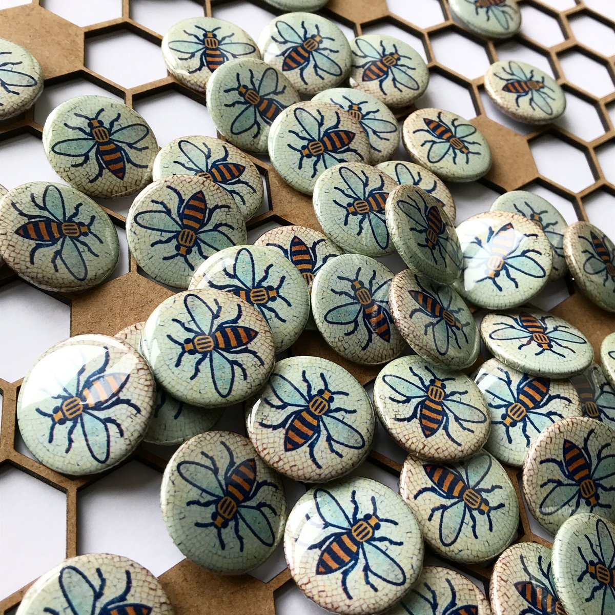 Manchester Bee Tile Button Pin Badge | The Manchester Bee Company