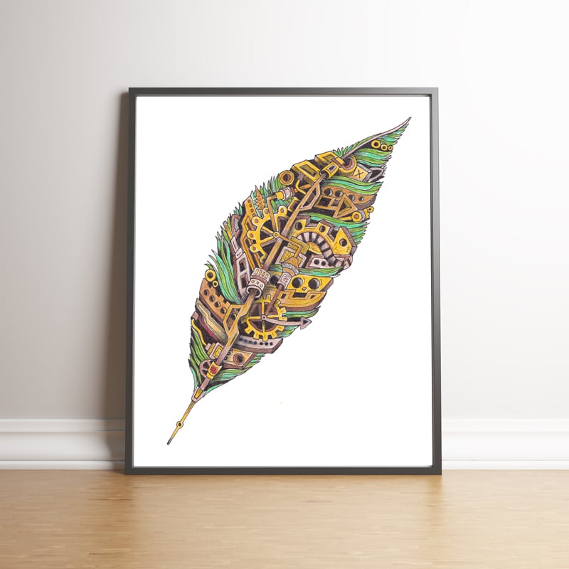 The Mechanical Feather limited edition hand signed print | Squidoodleshop