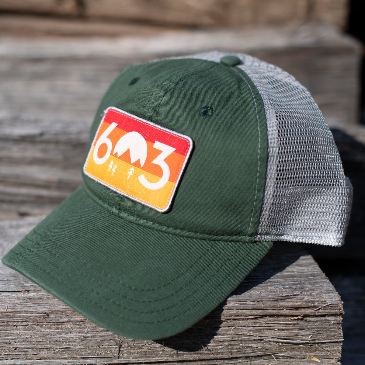 603 sunset trucker hat - green/grey | New Hampshire Apparel