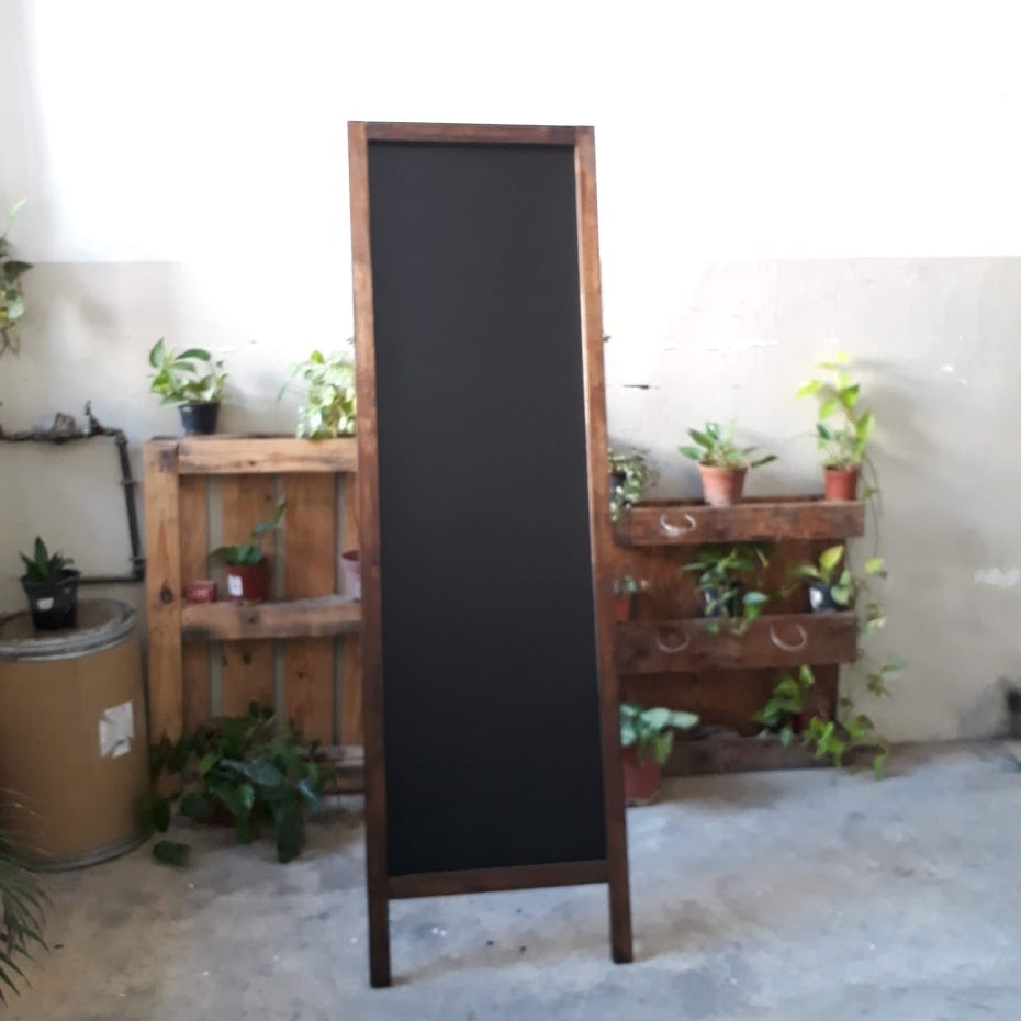 Tall Single-Sided Standing Chalkboard with Walnut Frame | Chalk'let