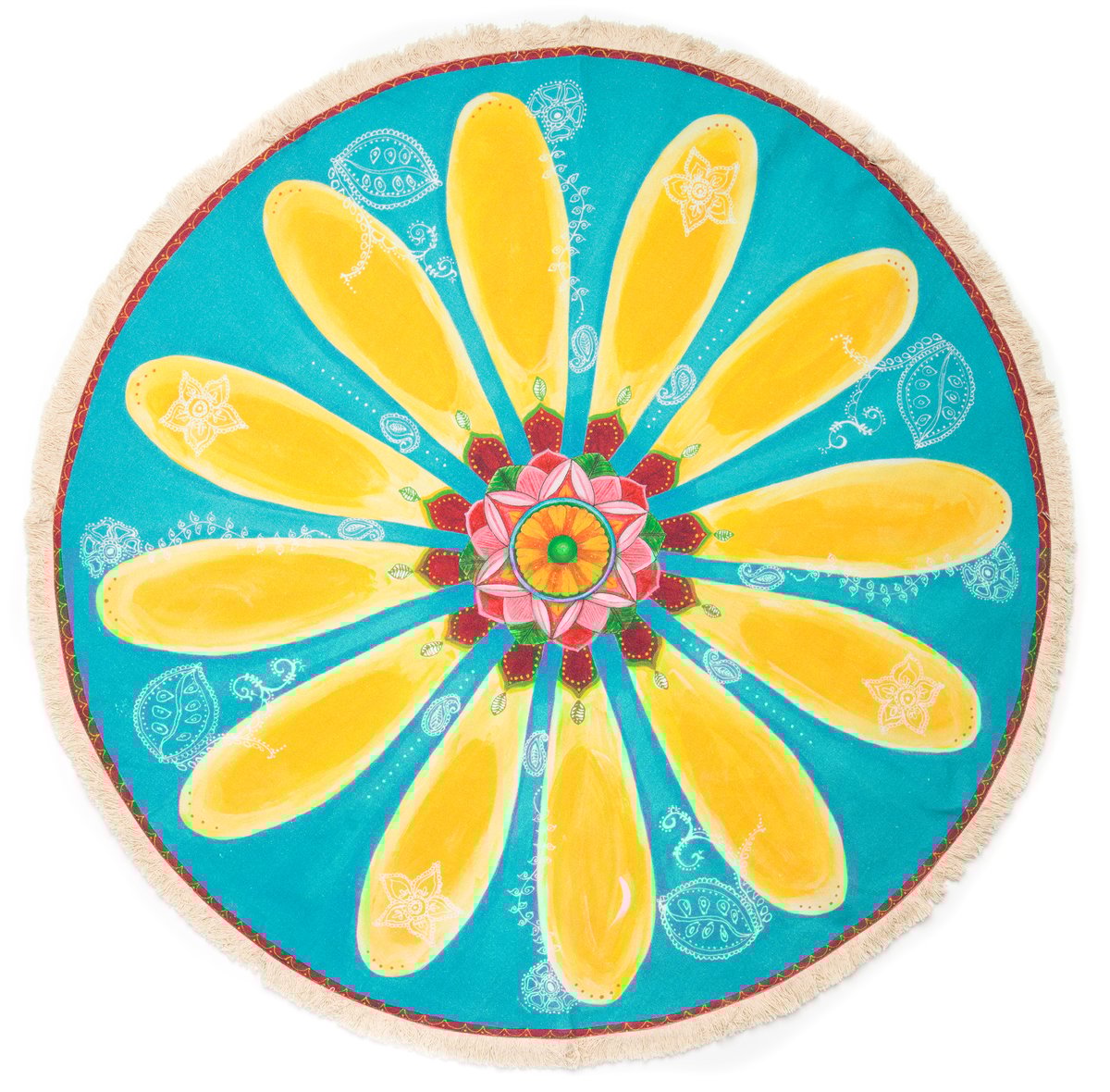 "For Happiness"- Daisy Textile Meditation Mat with fringe | Mandala ...