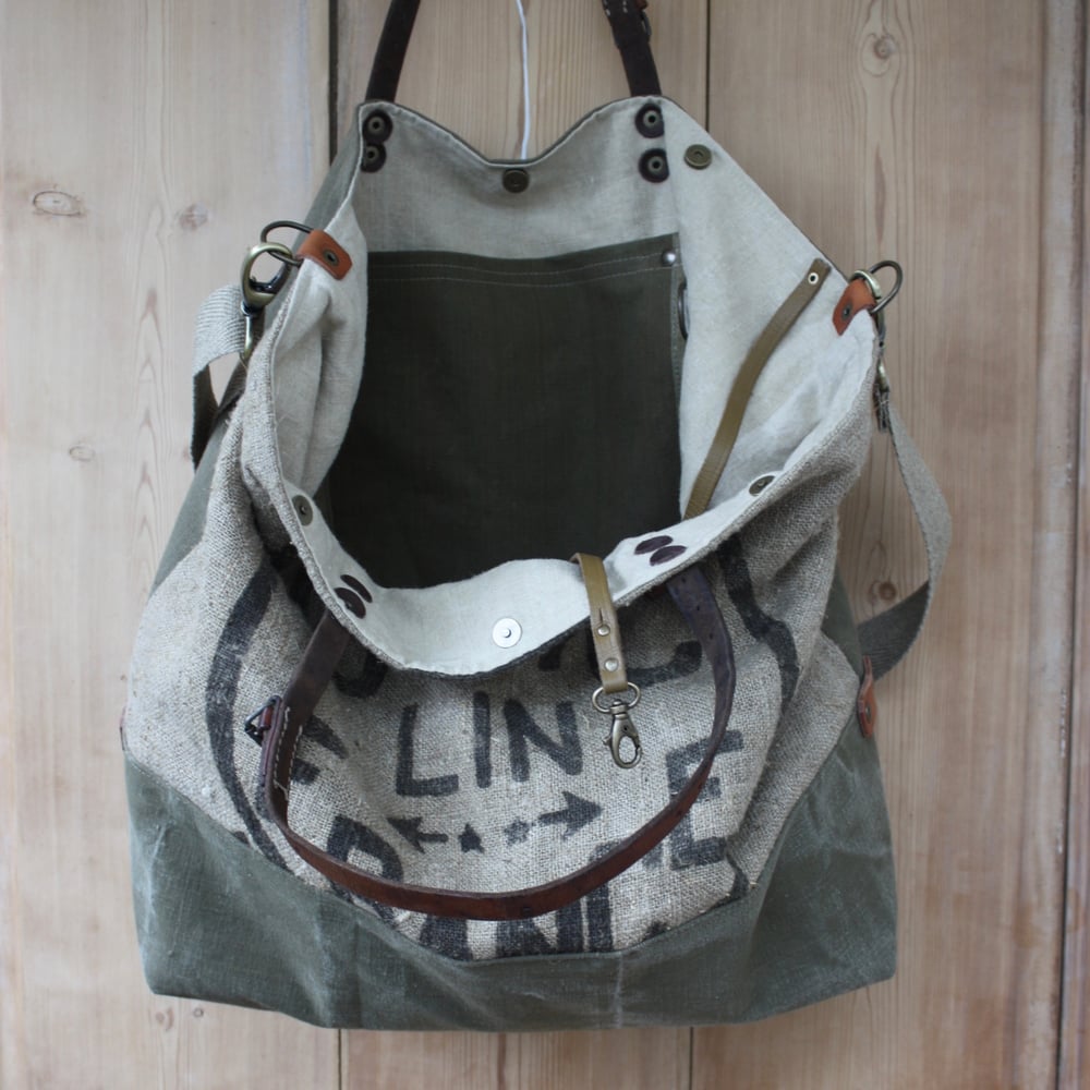 Cabas XL military & lin brut. / Le Grenier de Ninon